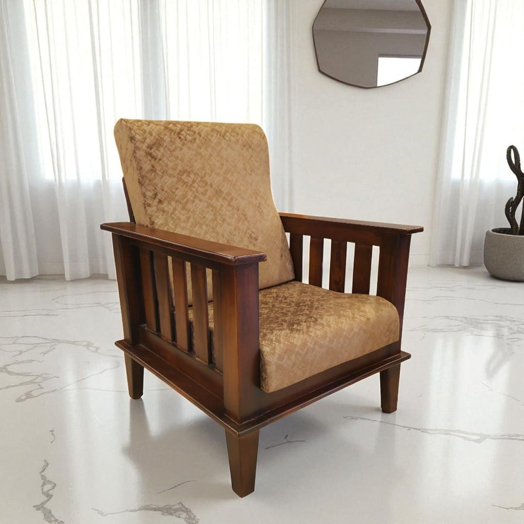 AKS Olivia Sofa Set|Single|Walnut|Spl Dx Premium|Wooden Sofa Set