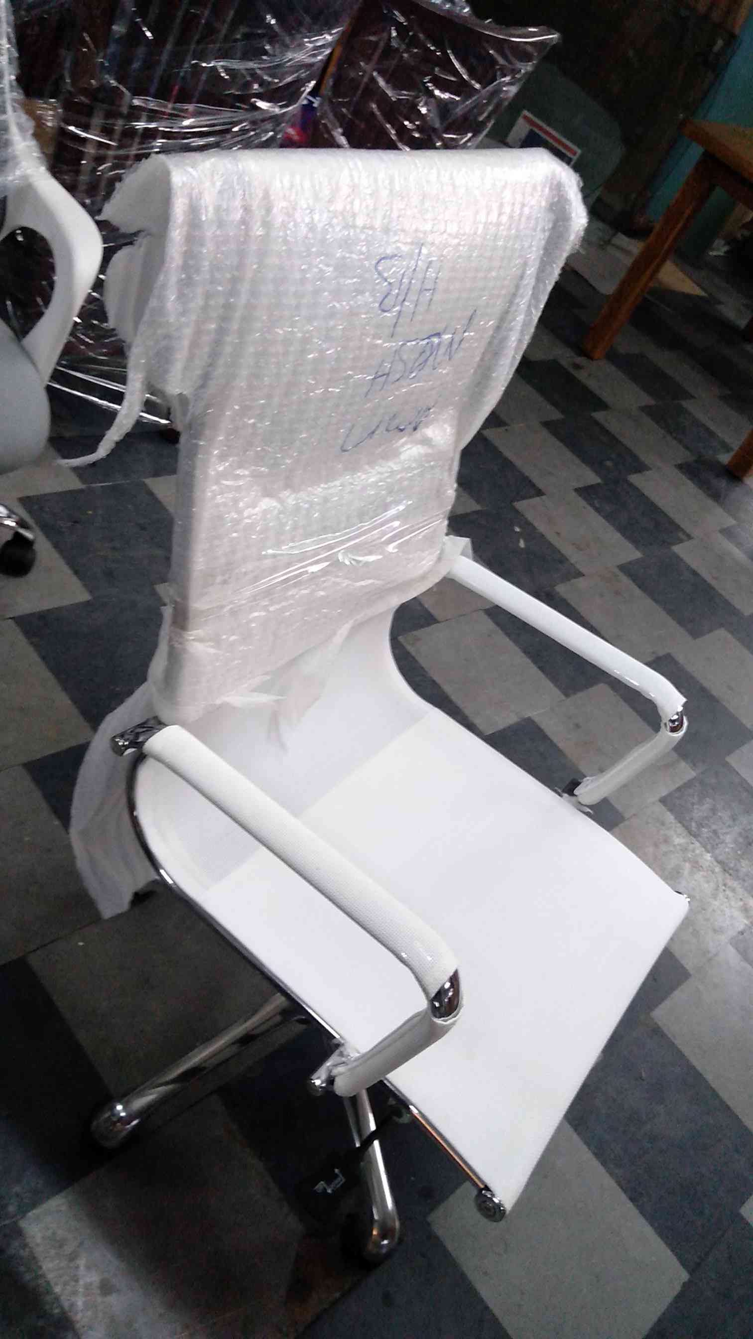 Silver Mesh High Back White Netting with chrome Base - Executive Chair ...