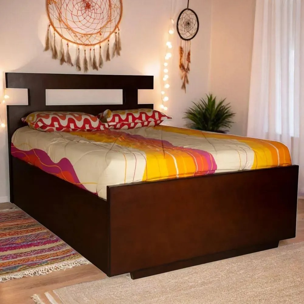 AKS BLUEBERRY Hydraulic Storage Cot |78X60|Walnut||Cot/Bed Set