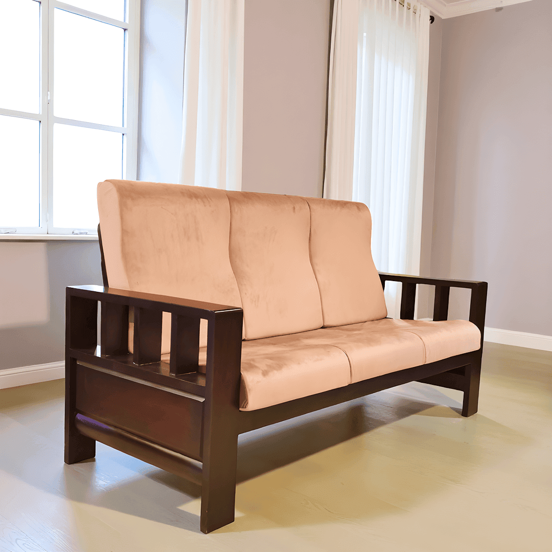 JNW Panel Sofa Set|3 Seater|Walnut|Premium|Wooden Sofa Set